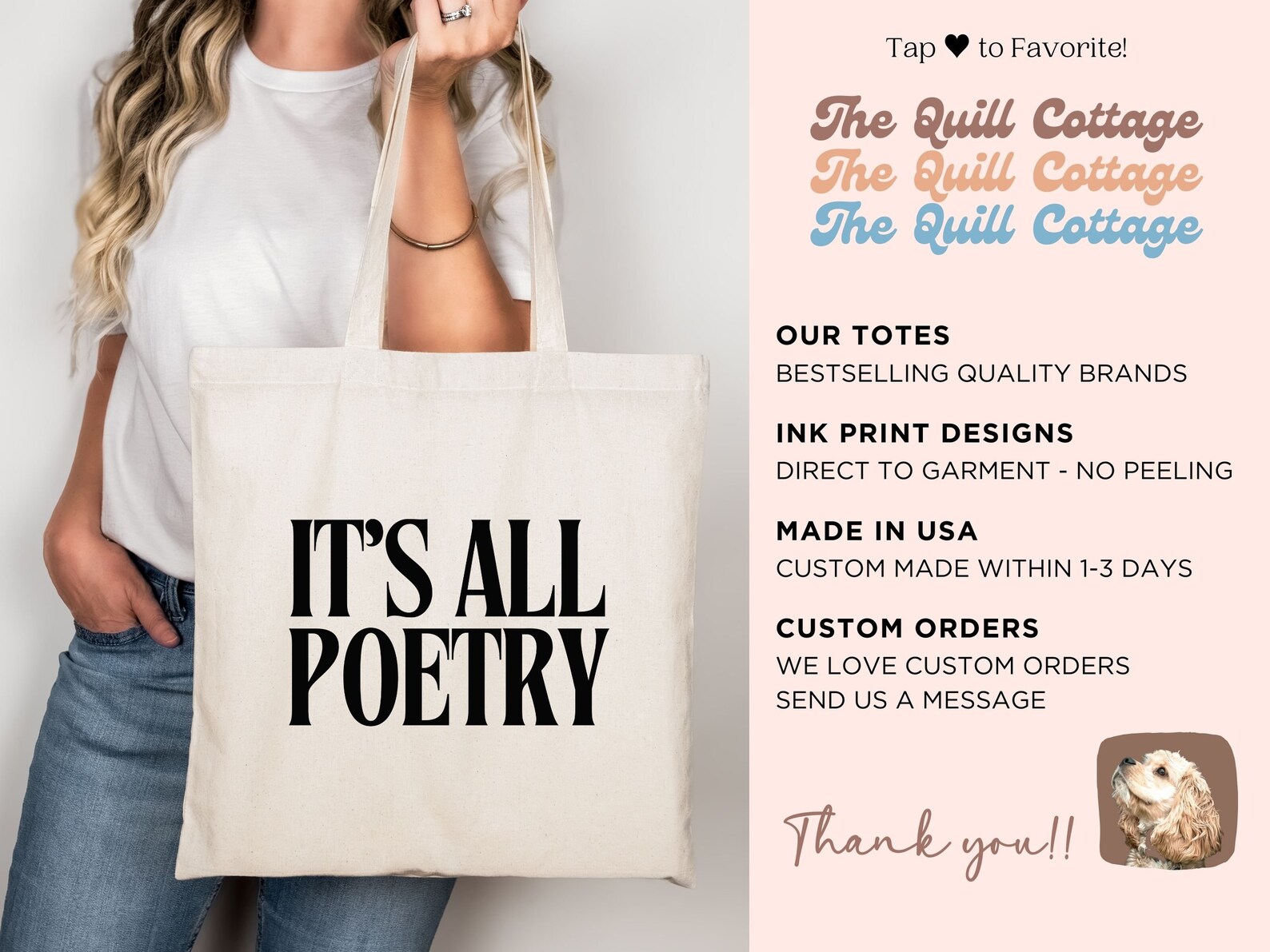 Canvas Tote Bag Poetry Lover Gift for Librarian Bookish Bag Eco ...