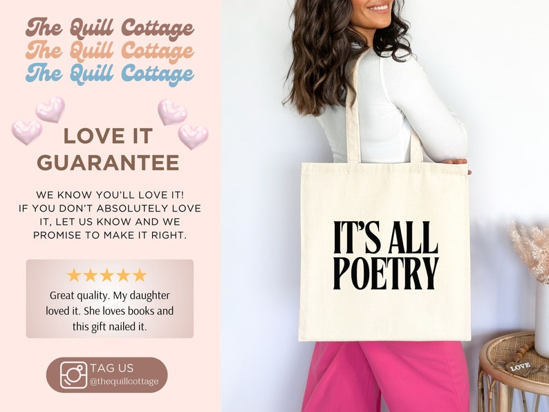 Canvas Tote Bag Poetry Lover Gift for Librarian Bookish Bag Eco ...