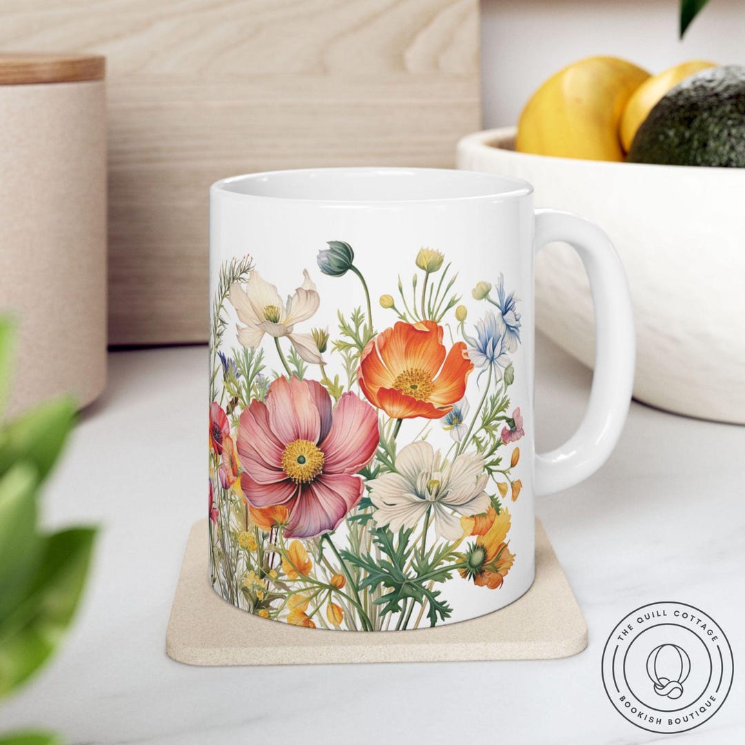 Wildflower Ceramic Mug, Boho Flower Mug Gift, Floral Aesthetic Coffee ...