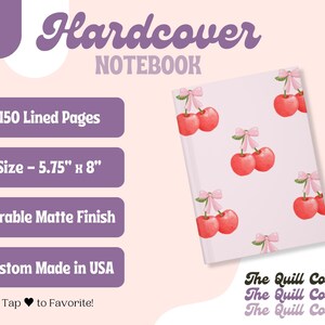 Coquette Writing Notebook Gift, Cherries Hardcover Journal Matte, Gift ...
