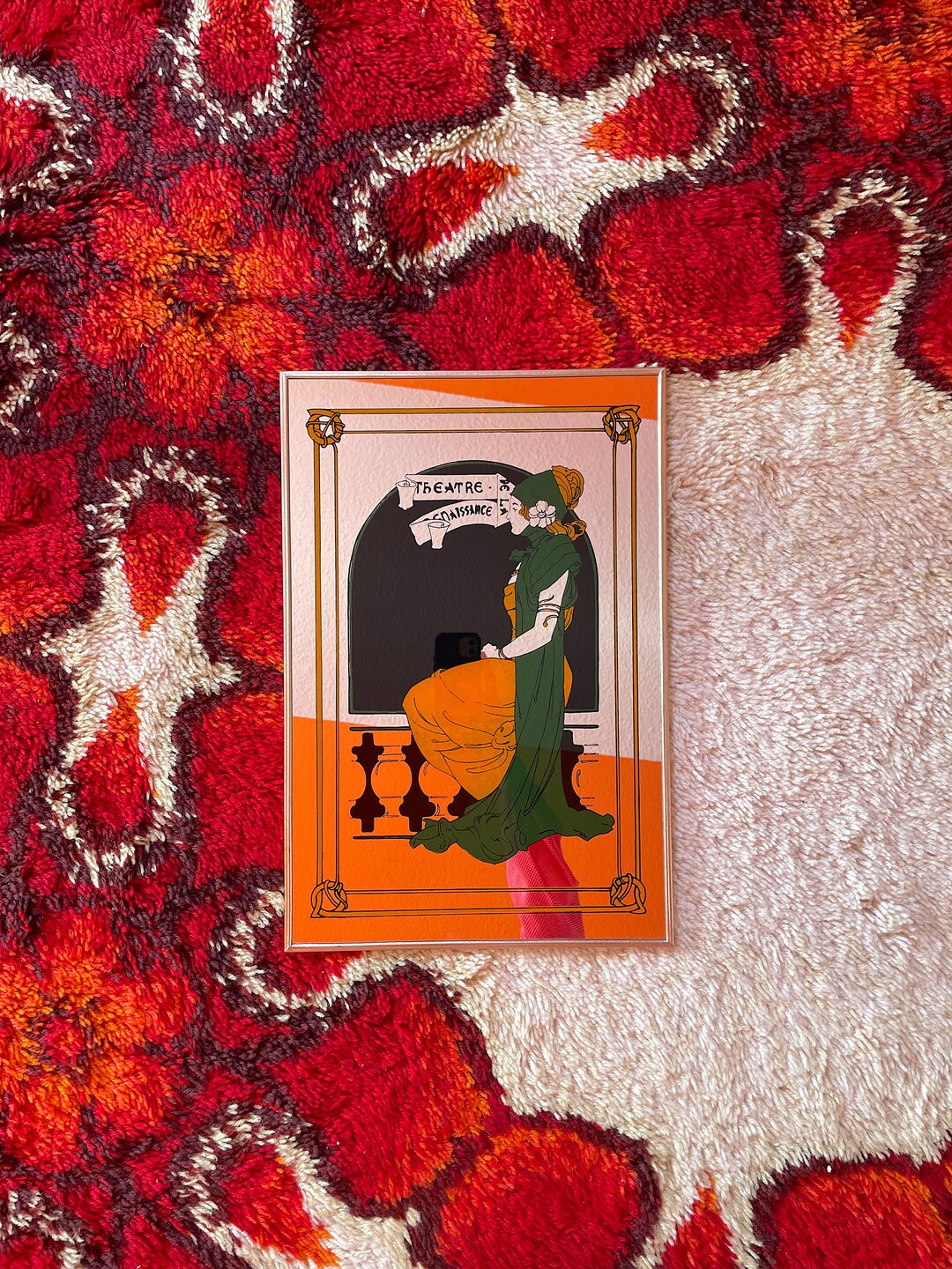 Art Nouveau Mucha Mirror / Picture From the 70s in Green and Orange ...