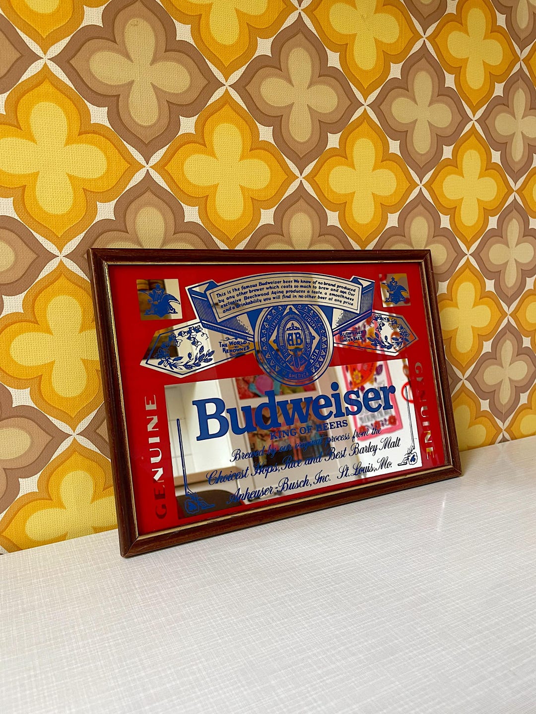 Budweiser Beer Mirror / Picture / Advertising in Frame | 70s | Mid ...