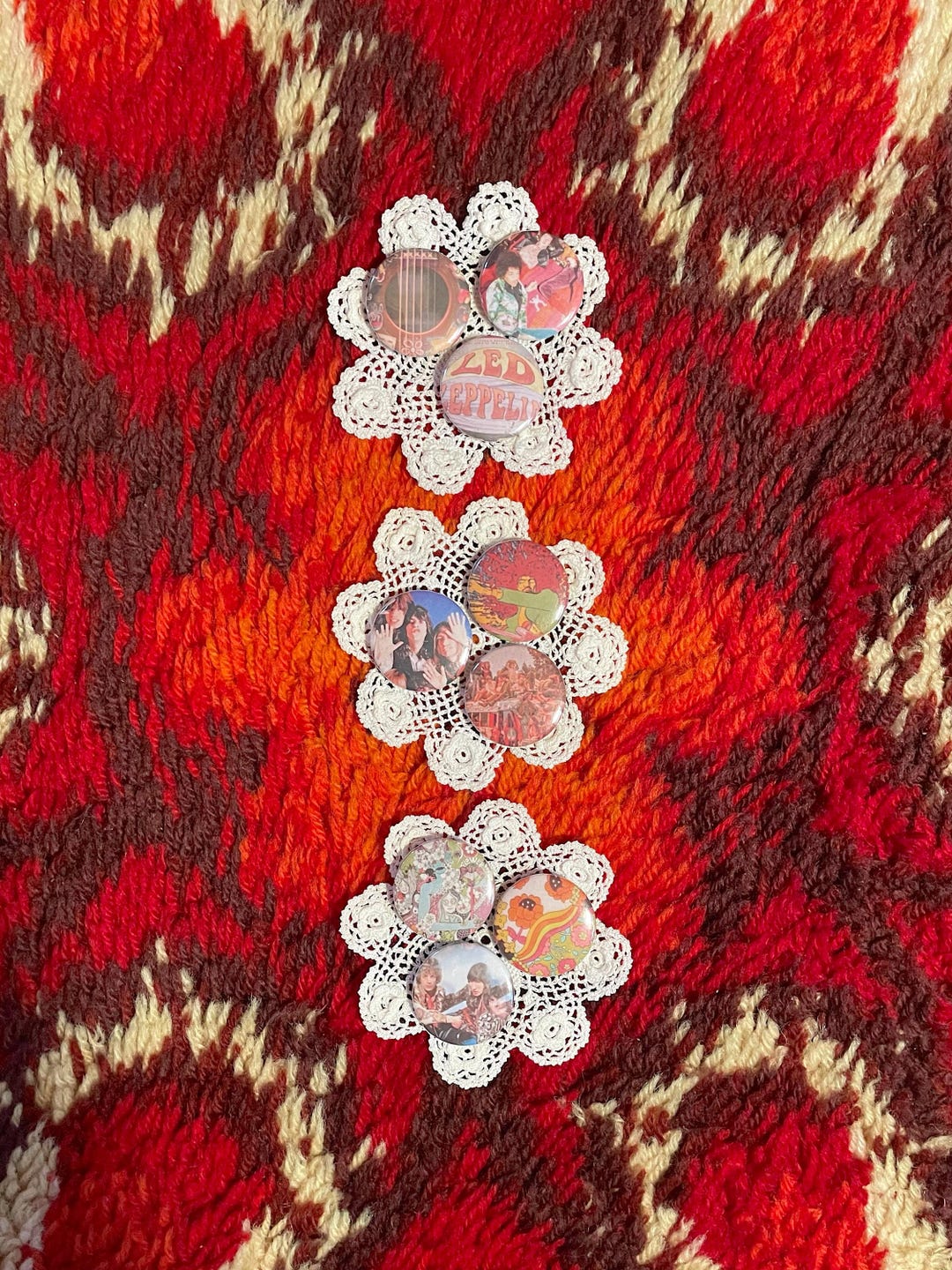 Set of 3 Vintage Hippie Buttons / Pins / Badges / Jimi Hendrix, Led ...