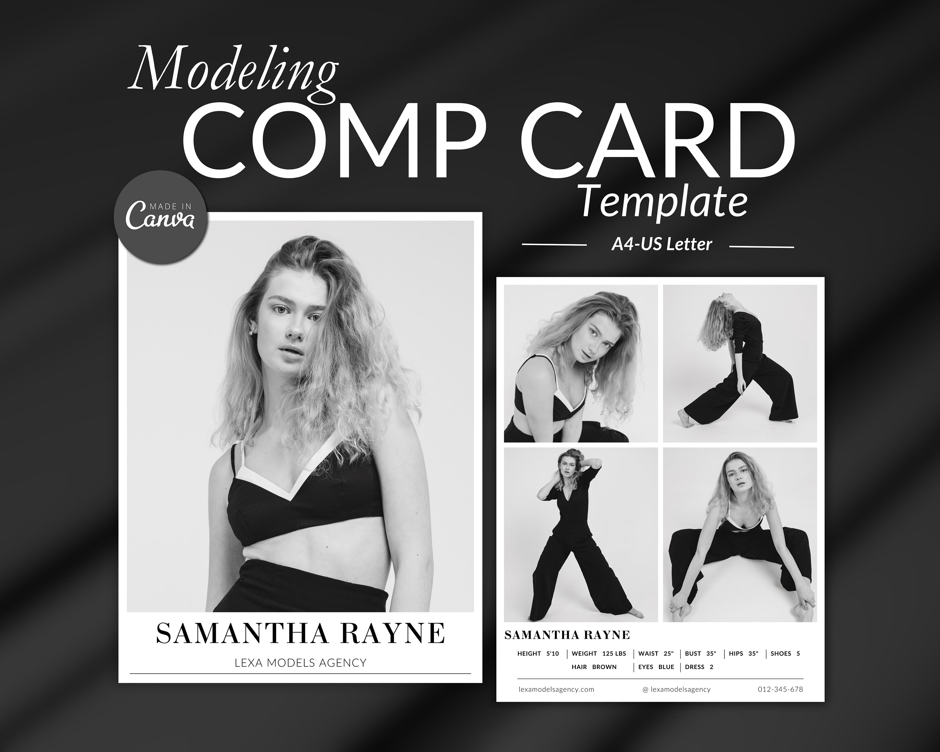 Modeling Comp Card Template, Zed Card Canva Template, Fashion Model Portfolio, Editable Model ...