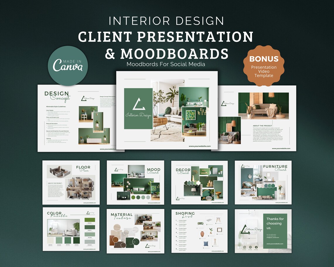 Interior Design Client Presentation, Canva Template, Mood Boards for ...