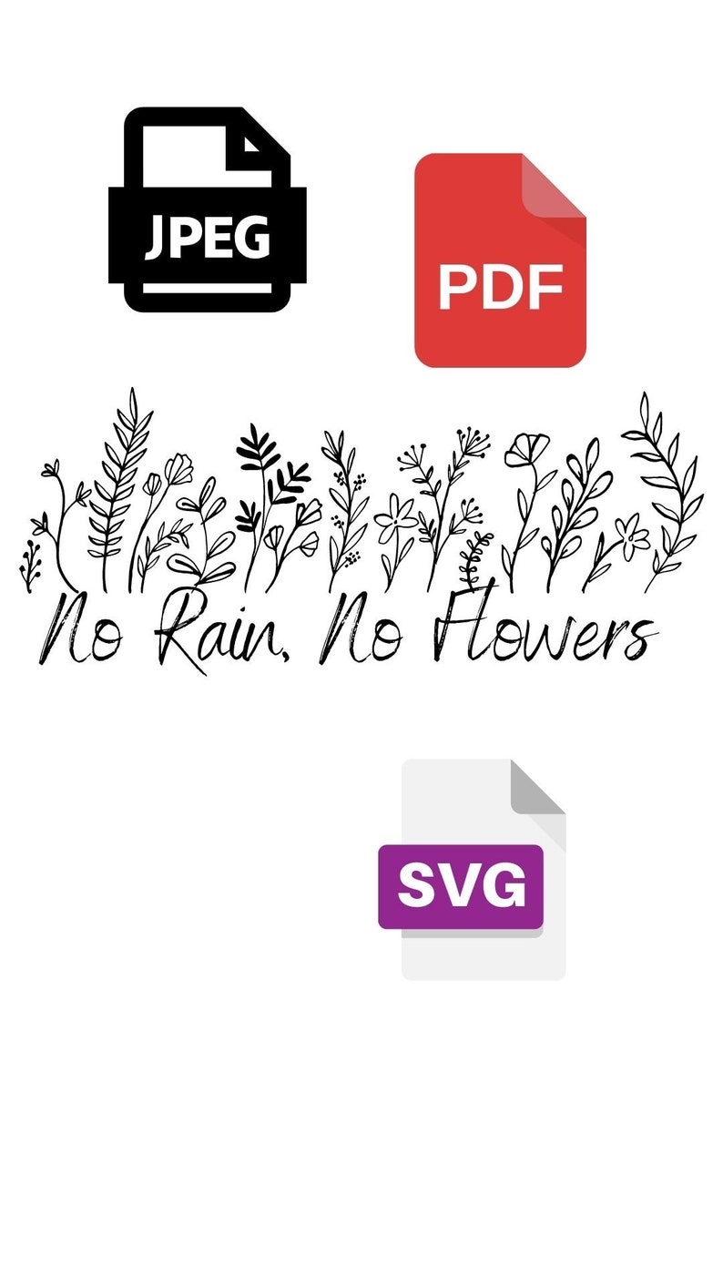 No Rain, No Flowers SVG PDF JPG - Etsy