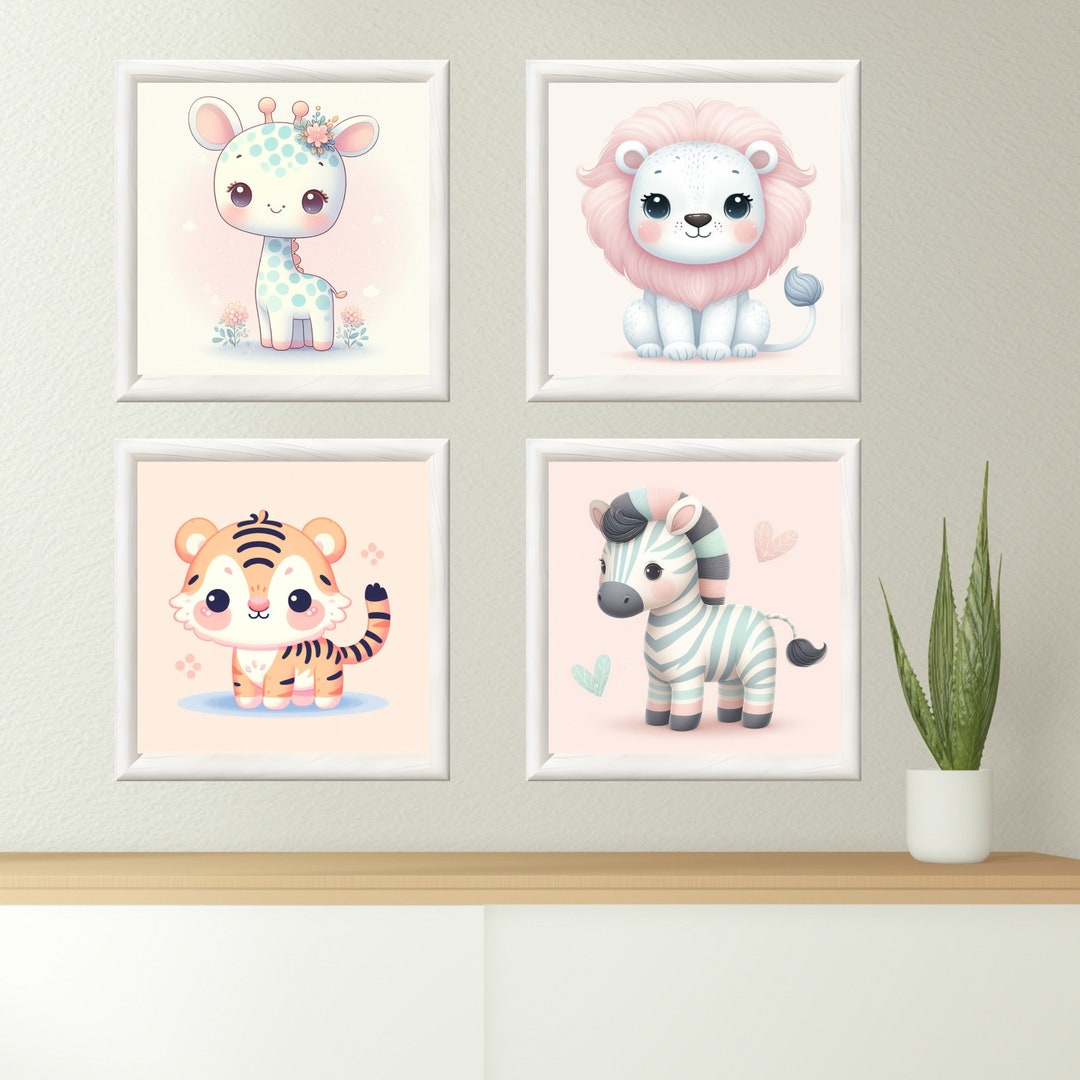 Cute Pastel Animal Prints for Nursery, Set of 4 Printable Digital ...