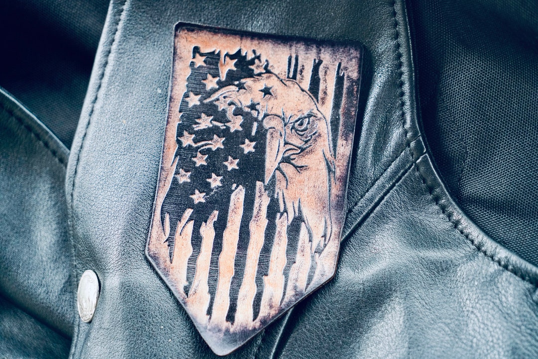 Eagle Flag Patch Leather. Custom Patch. American Flag Leather Patch. American Flag Decal Leather ...