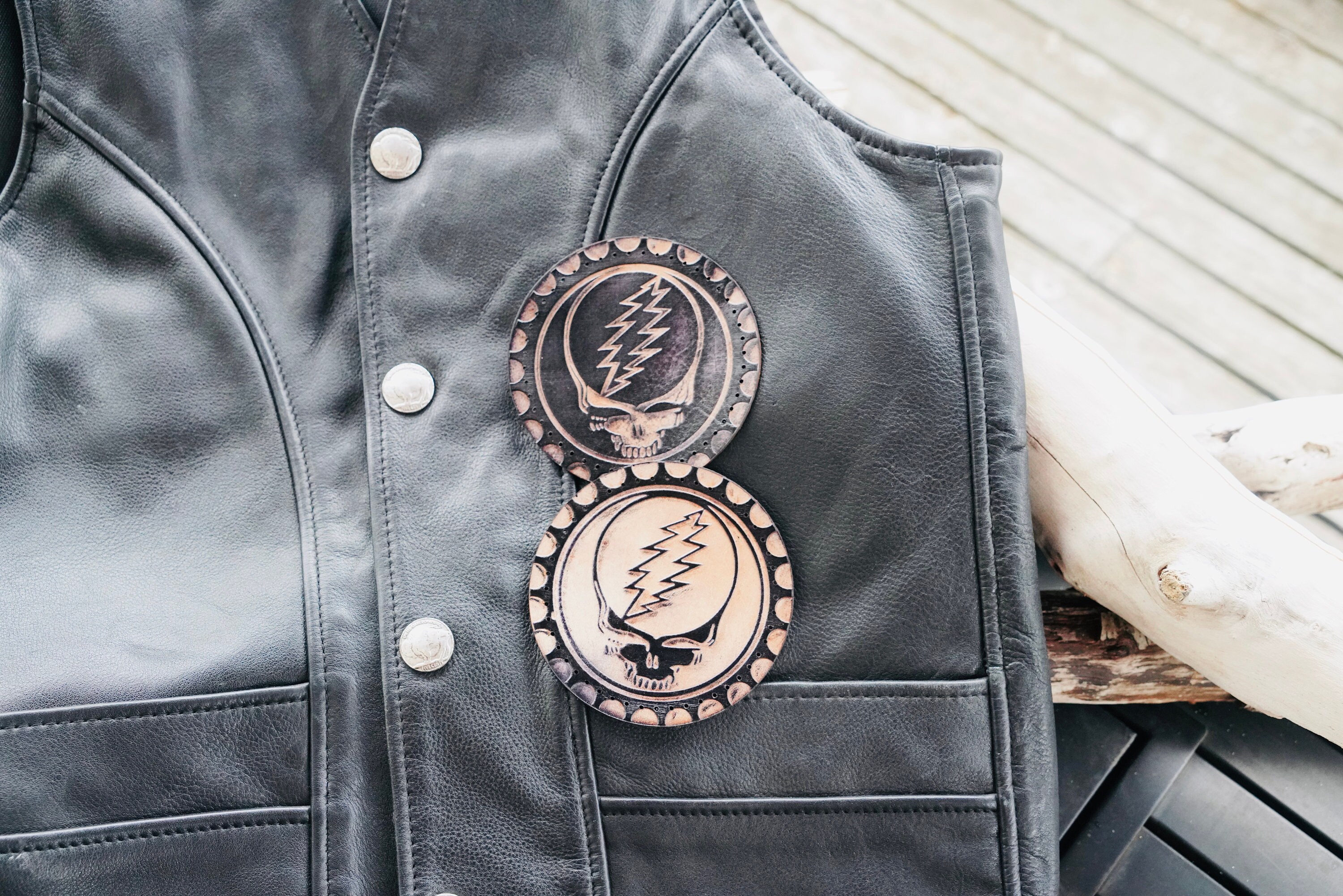 Grateful Dead Stealie Patch Leather. Biker Patch. 4 Inch, or 2.75 Inch ...