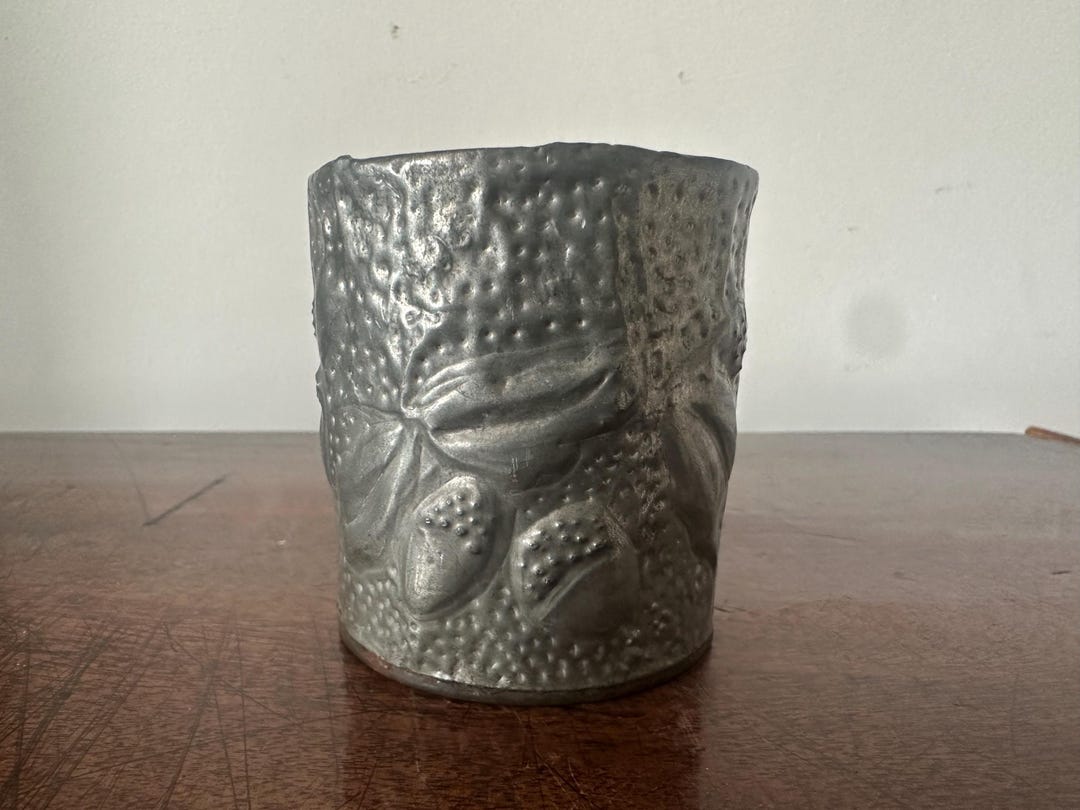 Repoussé Pewter Pot | Leaf & Acorn Design | Small Vase or Pen Pot | 6 ...