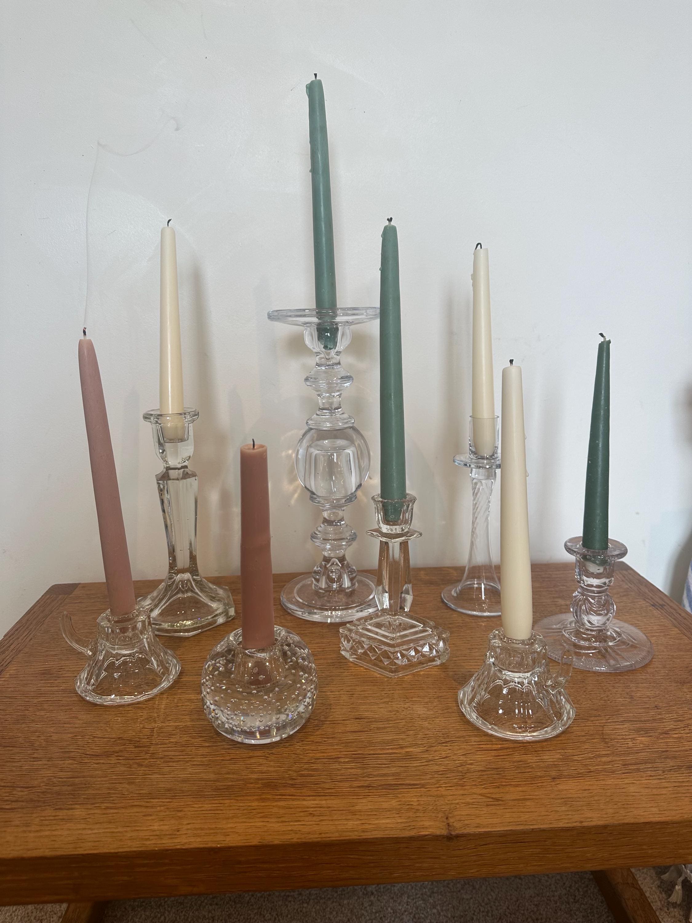 Set of 8 Mismatched Glass Candlesticks | Eclectic Dinner Party Decor ...