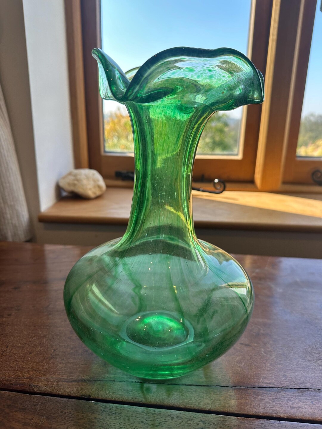 Signed Serge Ligardes Green Glass Vase | Hand Blown Studio Art Glass | French Mid Century Style ...