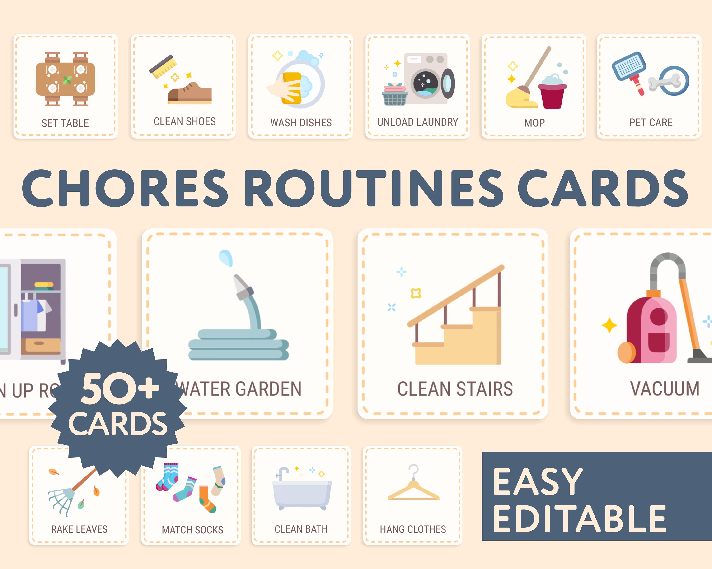 Chore Chart for Kids Editable Сhore Routine Cards Visual Schedule for ...