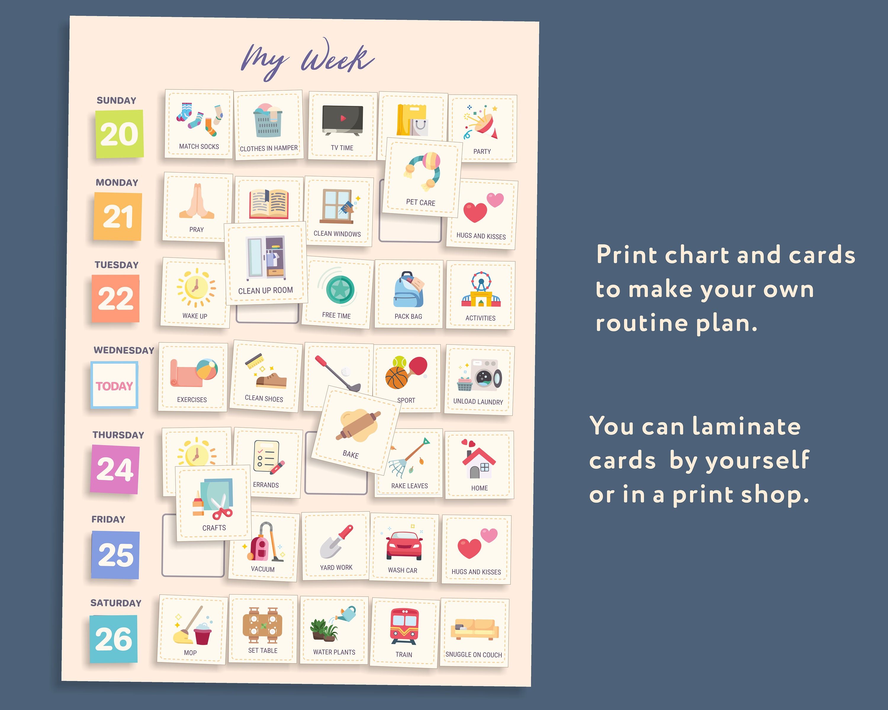Printable Weekly Chore Chart 200 Routine Card for Kids, to Do and Done ...