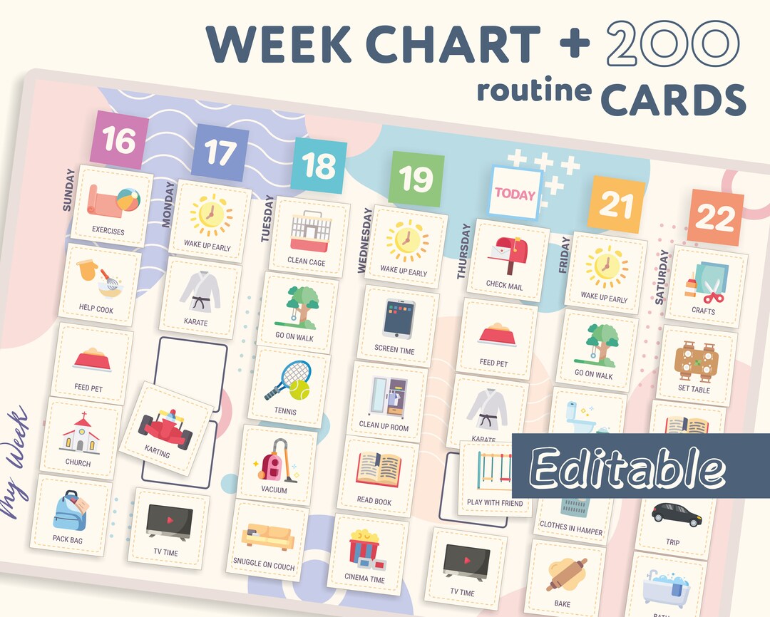 Editable Daily Visual Routine Chart With Routine Cards, Weekly Routine ...