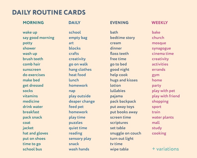 Editable Daily Visual Routine Chart With Routine Cards, Weekly Routine ...