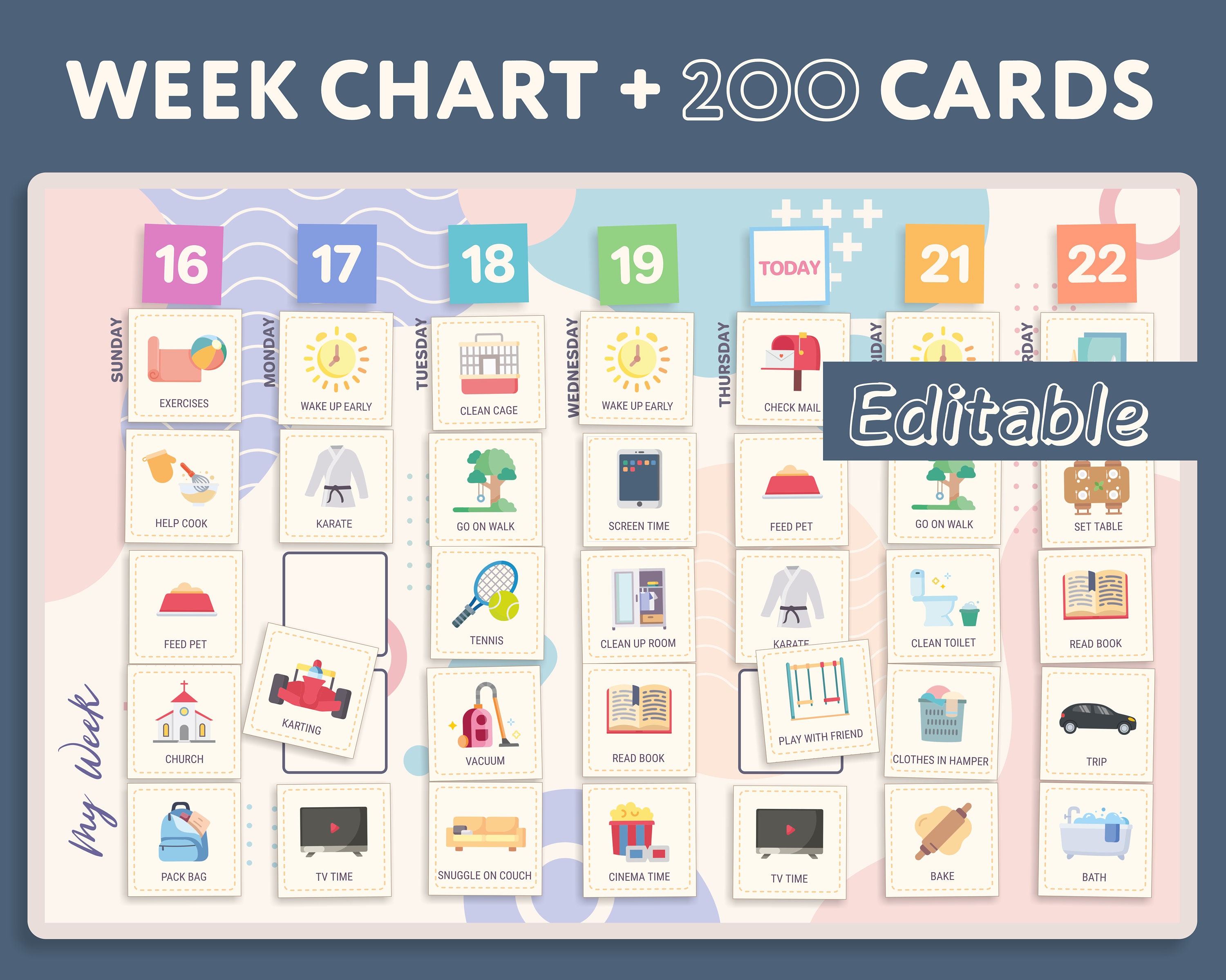 Editable Daily Visual Routine Chart With Routine Cards, Weekly Routine ...
