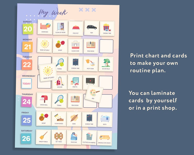 Weekly Chore Chart Printable 200 Routine Cards Kids Vertical Editable ...