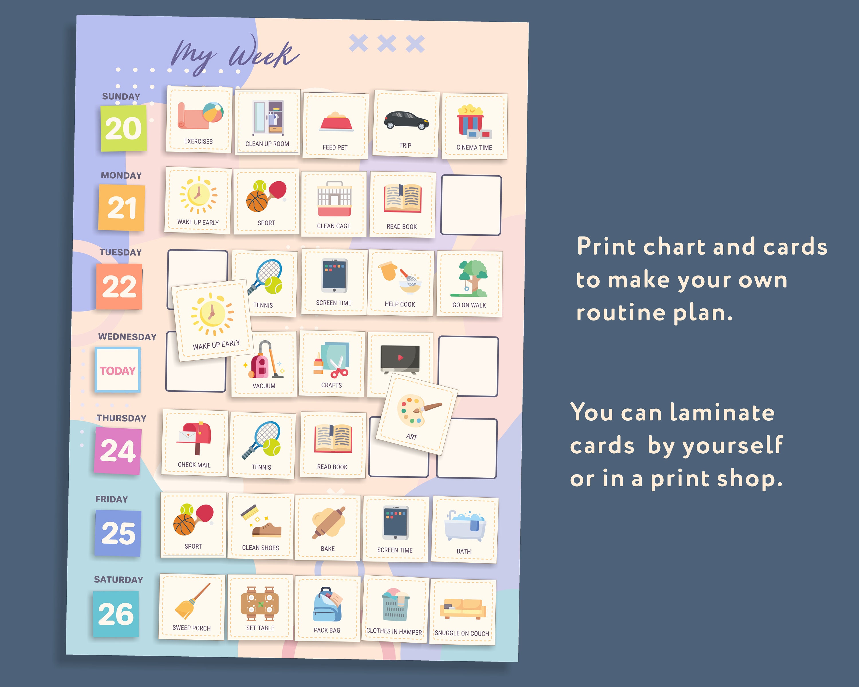 Weekly Chore Chart Printable 200 Routine Cards Kids Vertical Editable ...