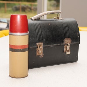 Vintage Black Lunch Pail Box With Thermos Blue Collar America - Etsy
