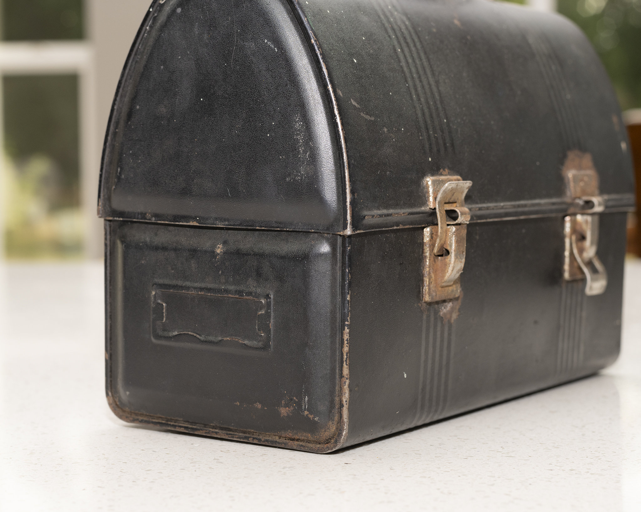 Vintage Black Lunch Pail Box With Thermos Blue Collar America - Etsy