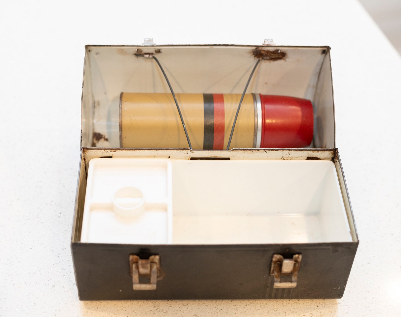 Vintage Black Lunch Pail Box With Thermos Blue Collar America - Etsy