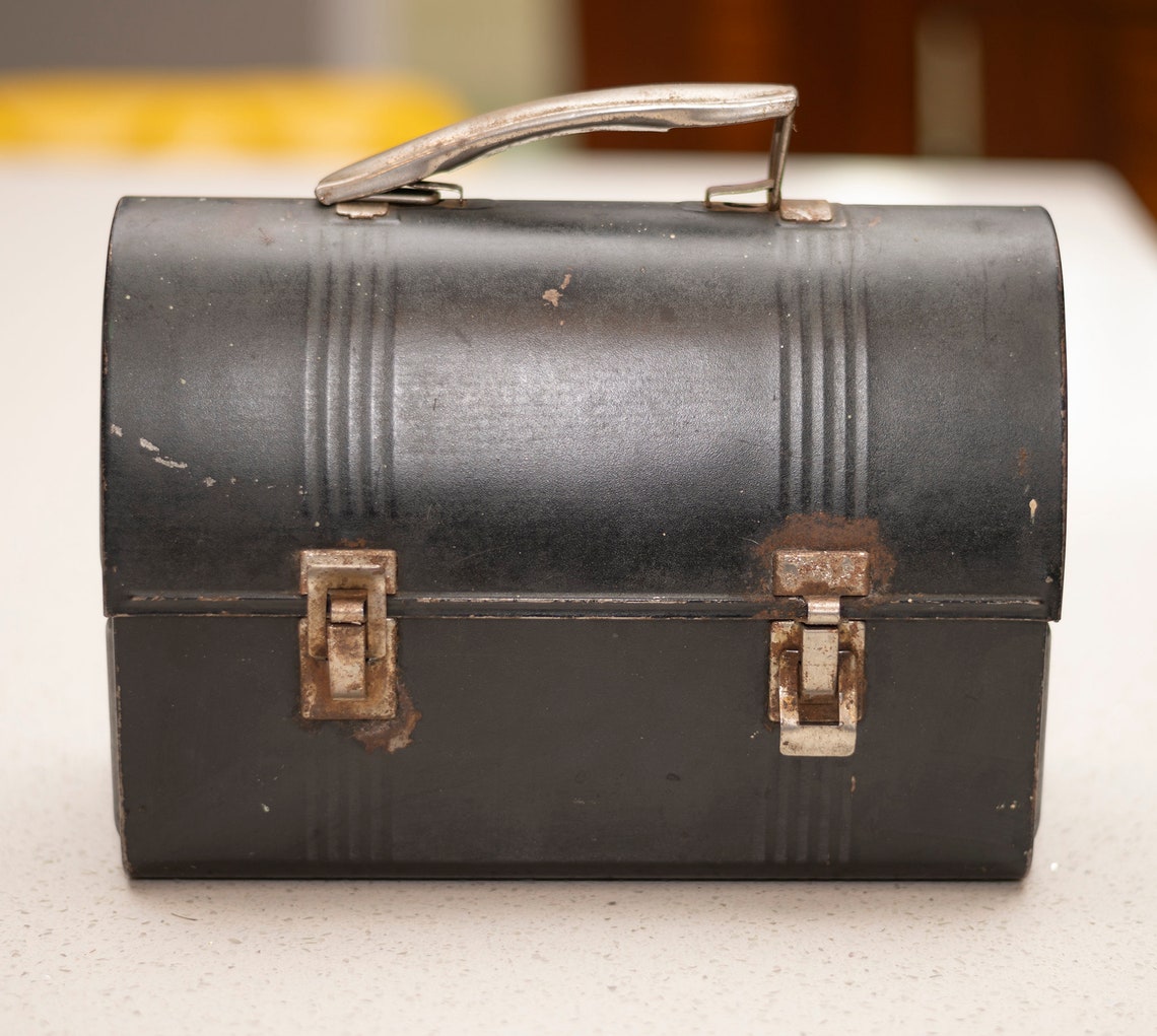 Vintage Black Lunch Pail Box With Thermos Blue Collar America - Etsy