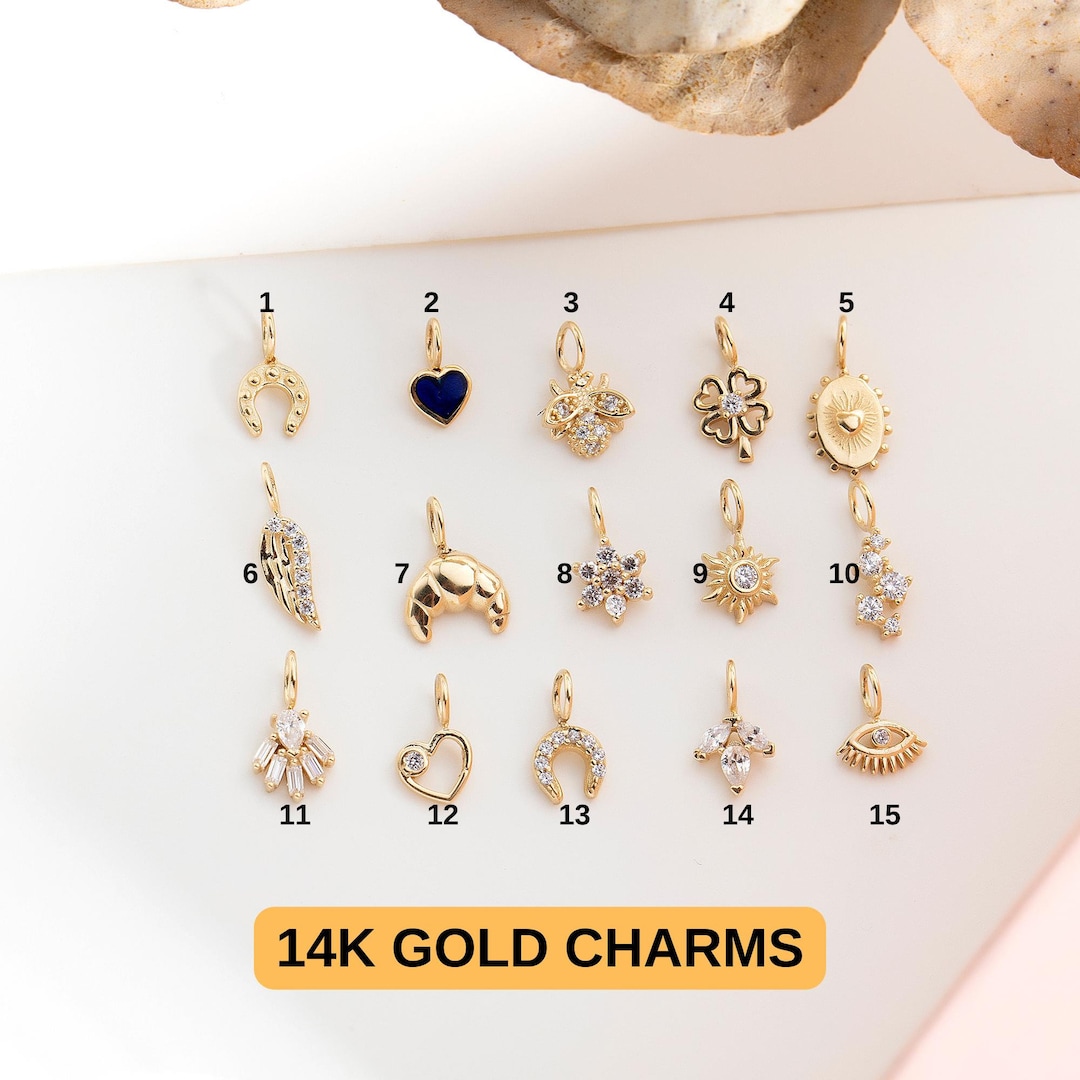 14K Gold Charms for Necklace, Pick Your Solid Gold Charms With Jump ...