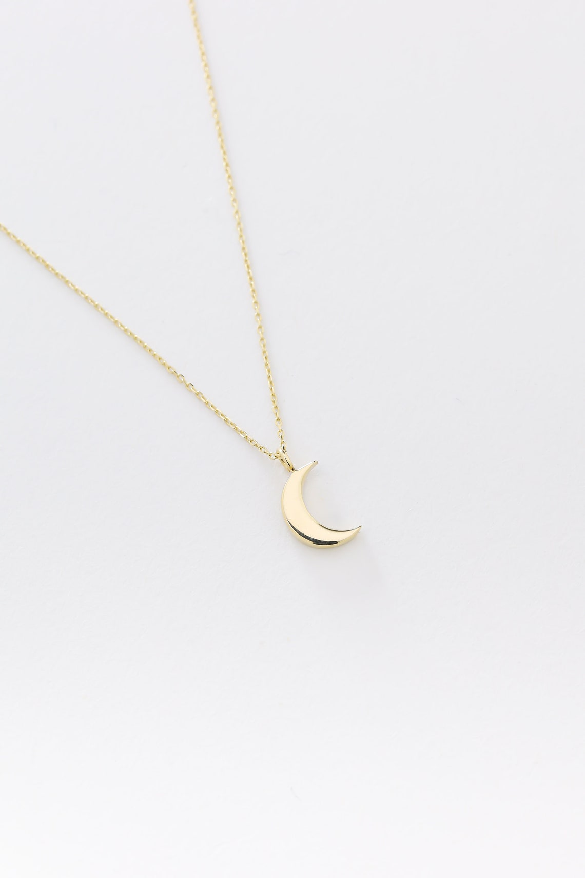 14K Solid Gold Moon Necklace, Gold Moon Pendant, Dainty Moon Star Charm ...