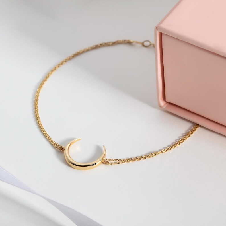 14K Gold Moon Bracelet for Women Crescent Moon Charm Bracelet 14K ...