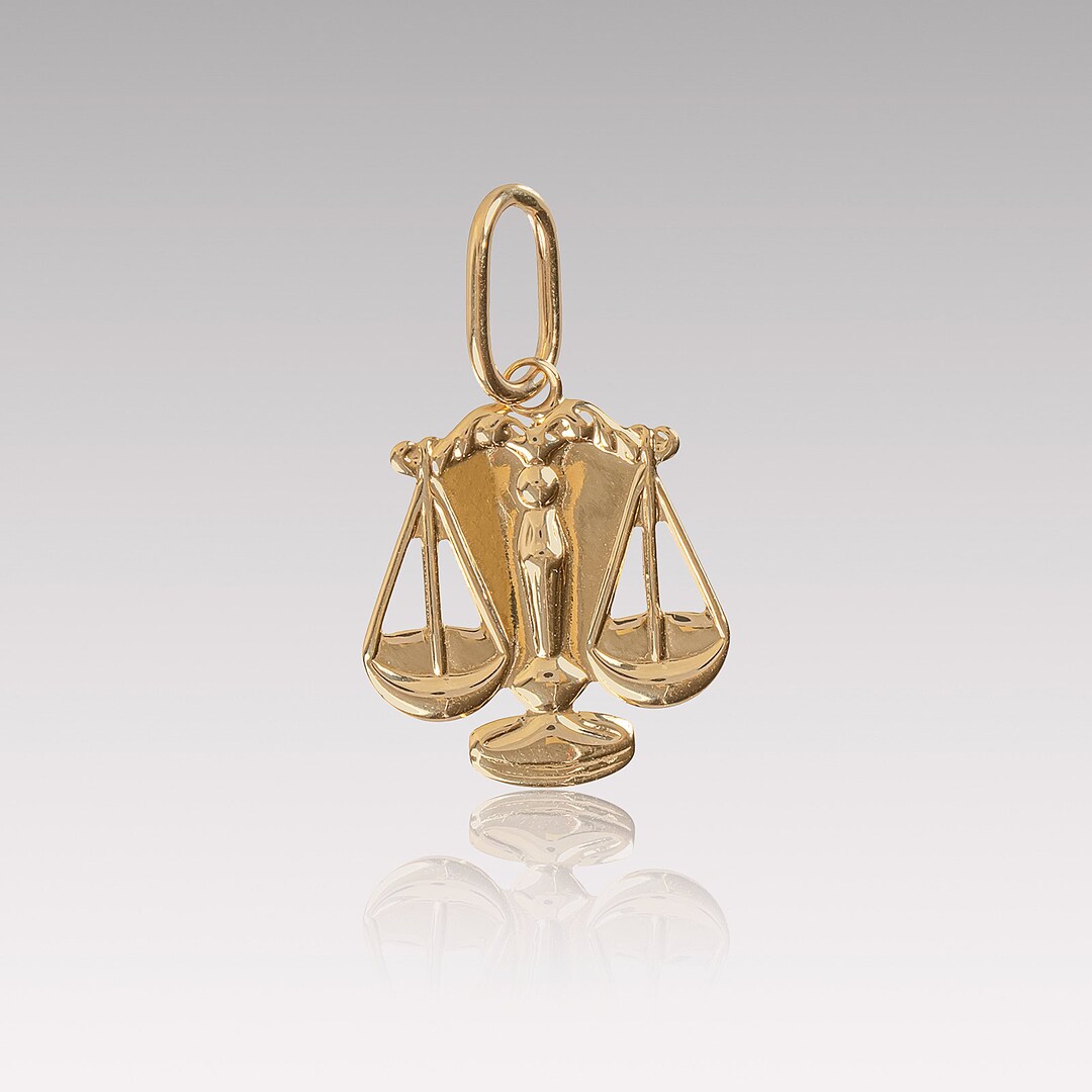 Solid Gold Libra Necklace • 14K Gold Libra Zodiac Pendant • Libra Woman ...