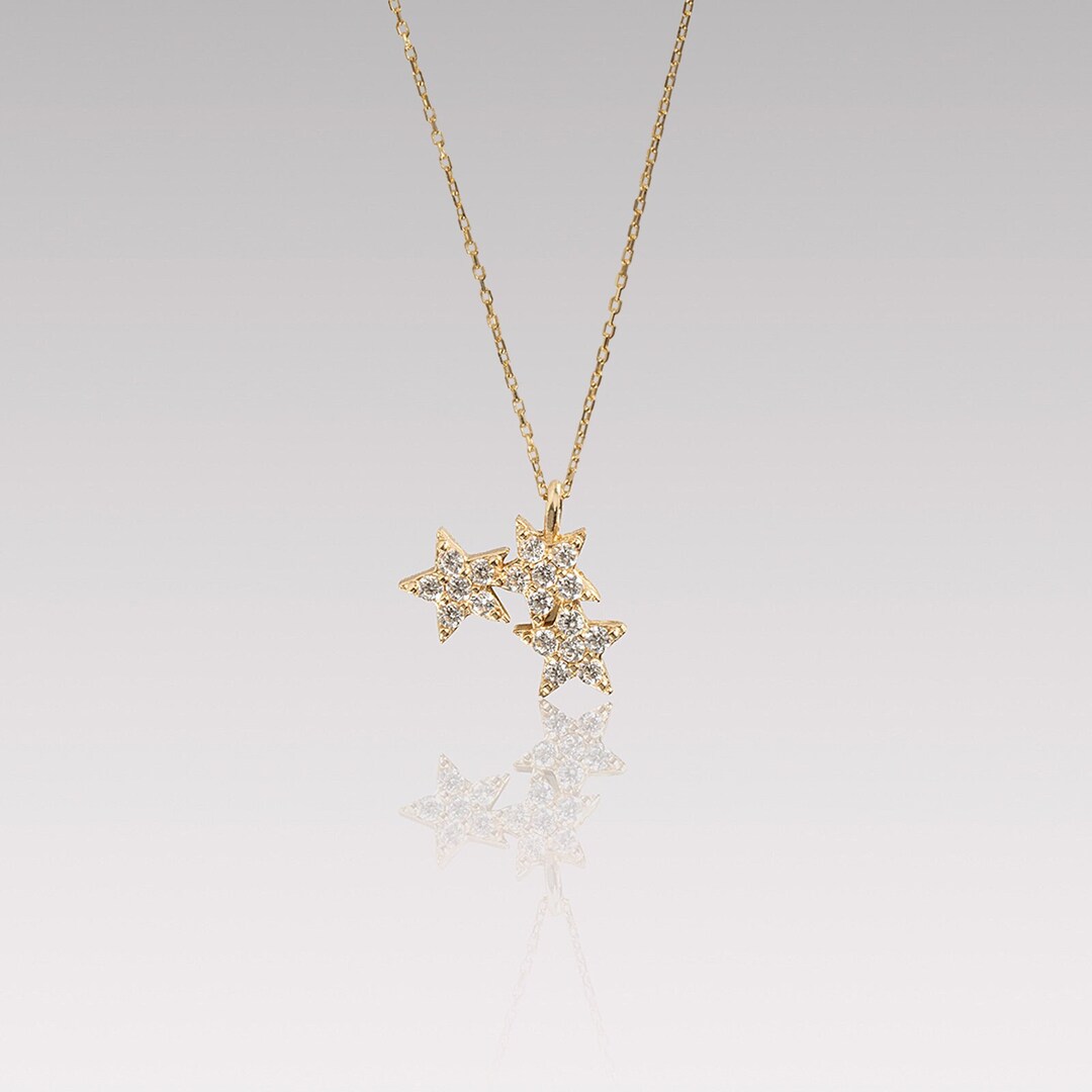 Three Star Necklace, Dainty Star Necklace, Gold Star Charm, Trio Star ...