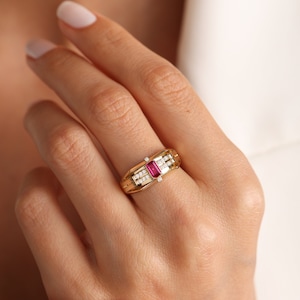 14K Solid Gold Ruby Ring, Stacking Gold Ring, Christmas Gift, Birthday Gift, Red Gemstone Ring ...