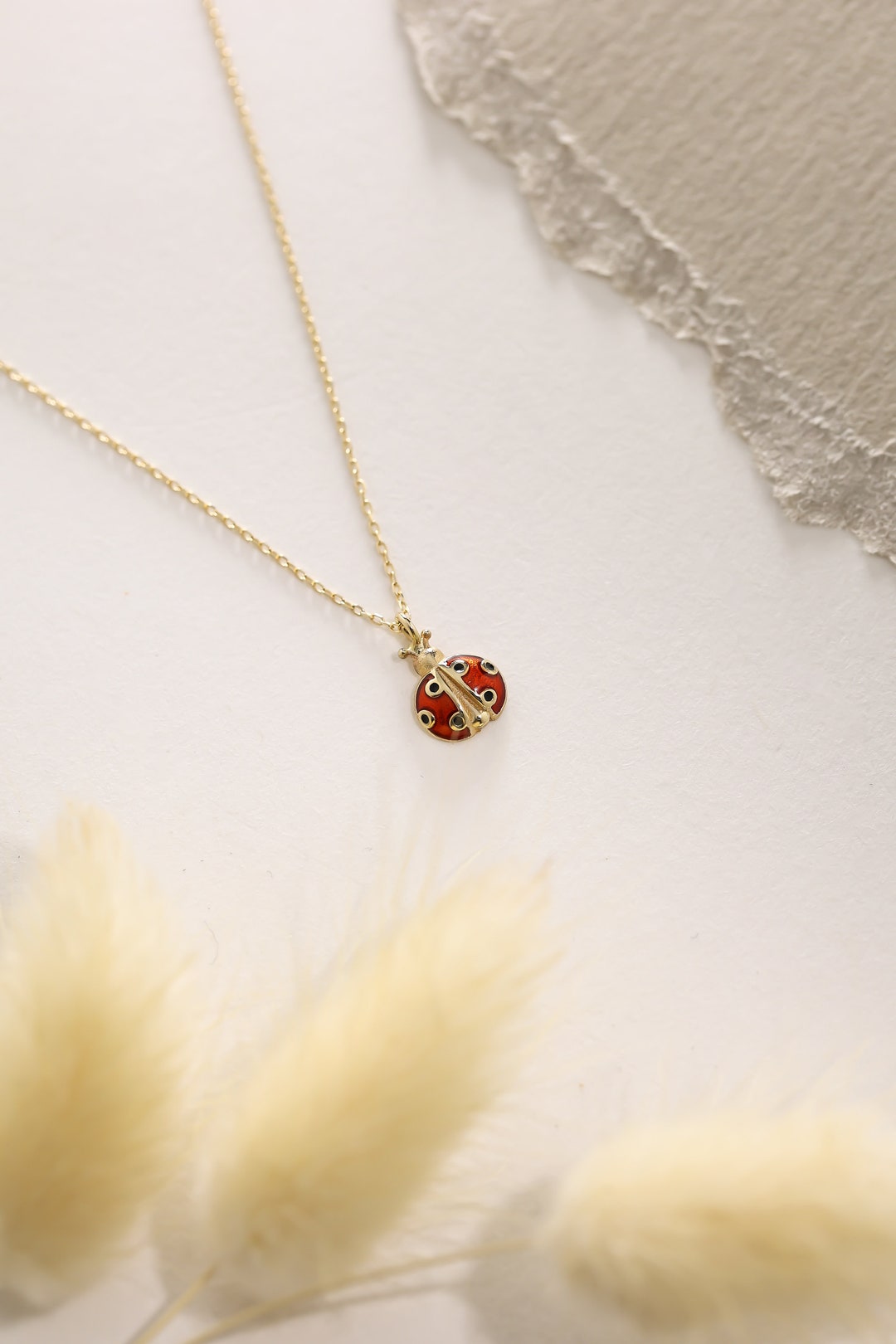 Minimalist Gold Ladybird Necklace for Women, Red Enamel Ladybird ...