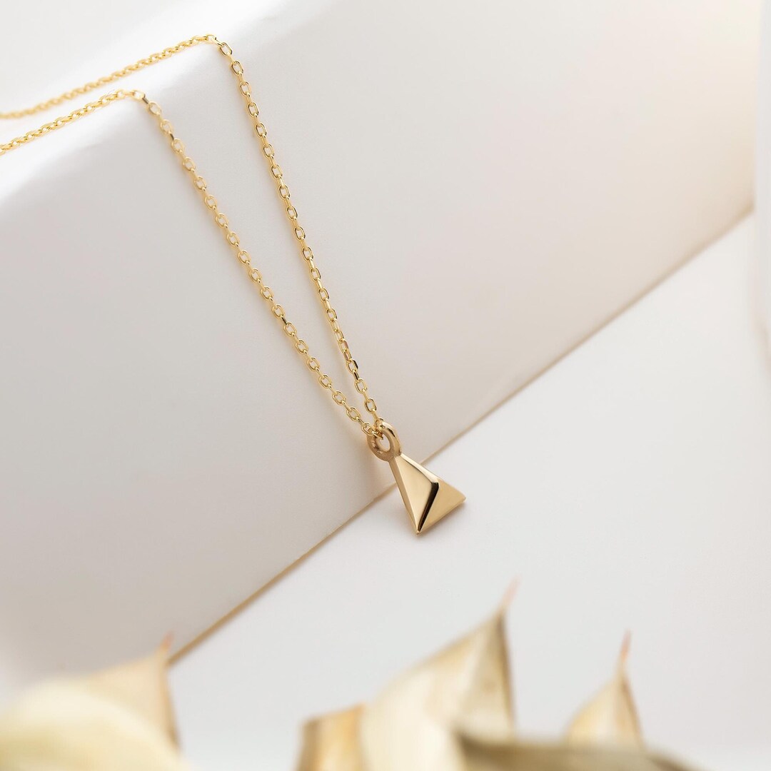 14K Gold Triangular Pyramid Necklace | Solid Gold Pyramid Pendant ...