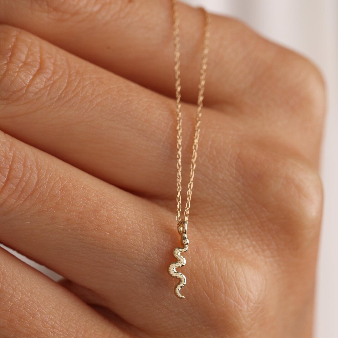 14K Gold Snake Necklace • Solid Gold Snake Pendant • Dainty Serpent ...