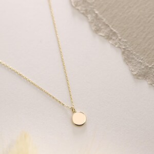 14K Solid Gold Tiny Disc Necklace, Minimalist Polish Round Necklace, Dainty Polished Circle Disc ...