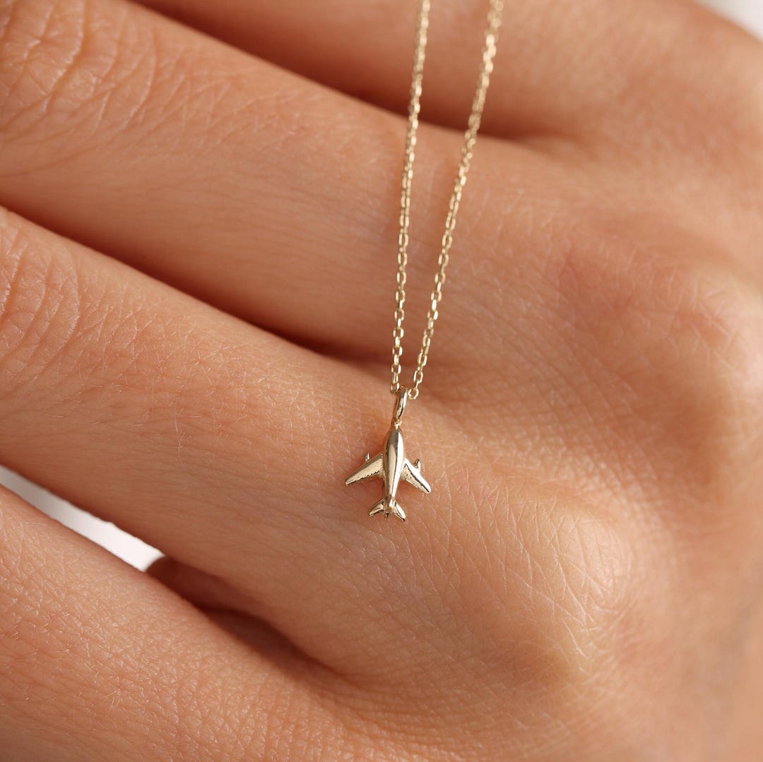 14K Gold Airplane Necklace for Women, Dainty Gold Plane Necklace ...