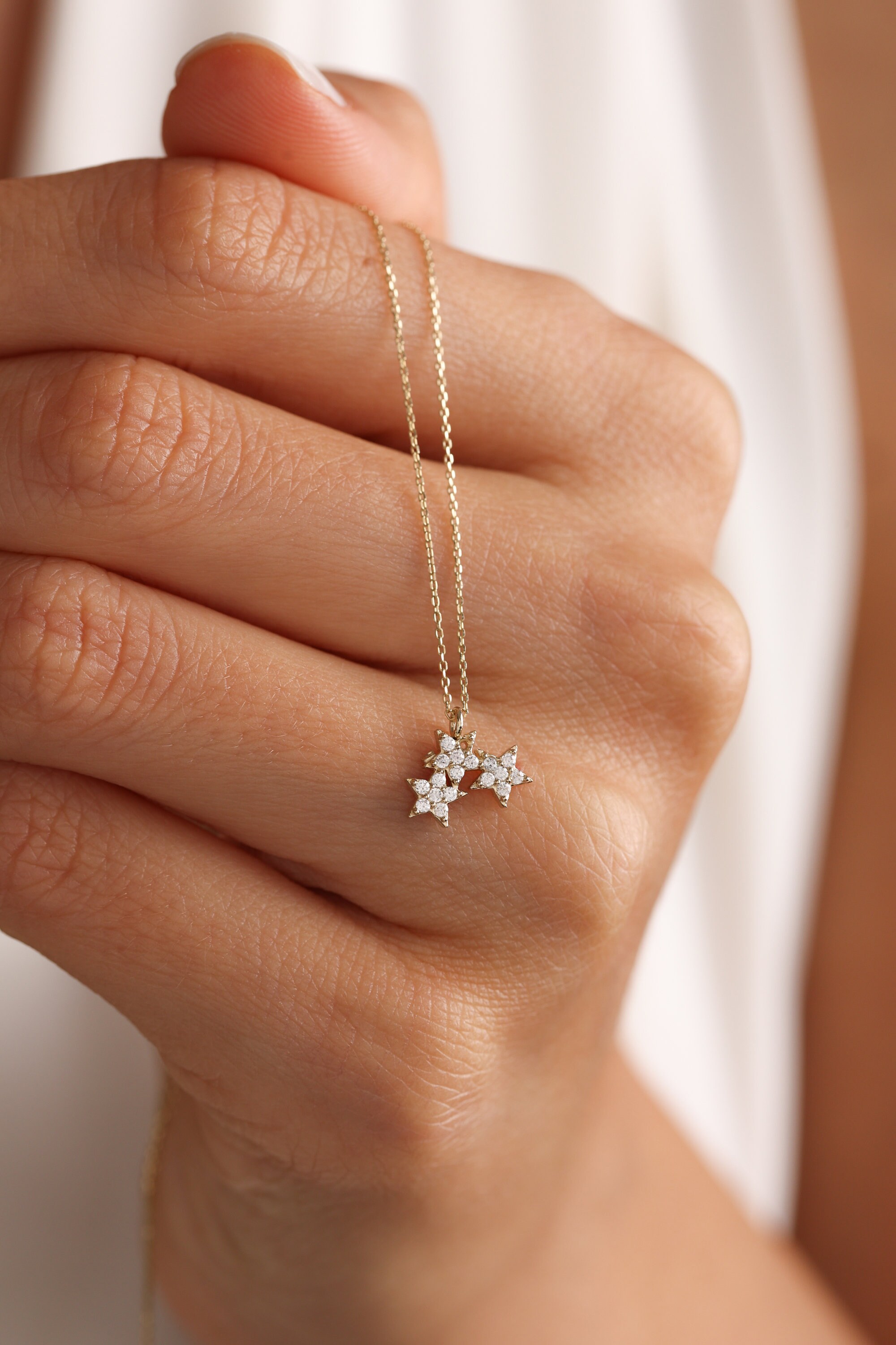 Three Star Necklace, Dainty Star Necklace, Gold Star Charm, Trio Star ...