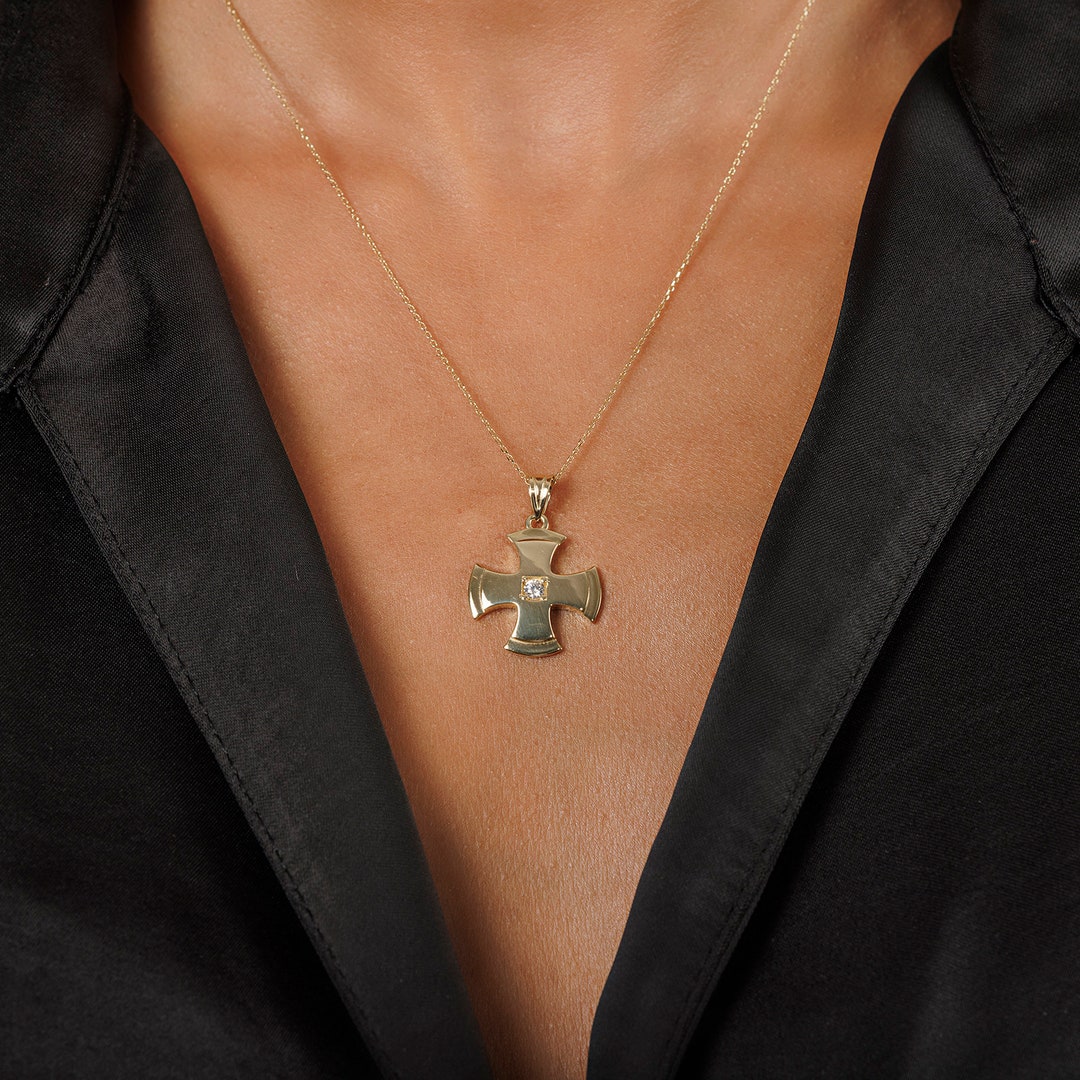 Solid Gold Celtic Cross Necklace • 14K Gold Saxon Cross Pendant • St ...