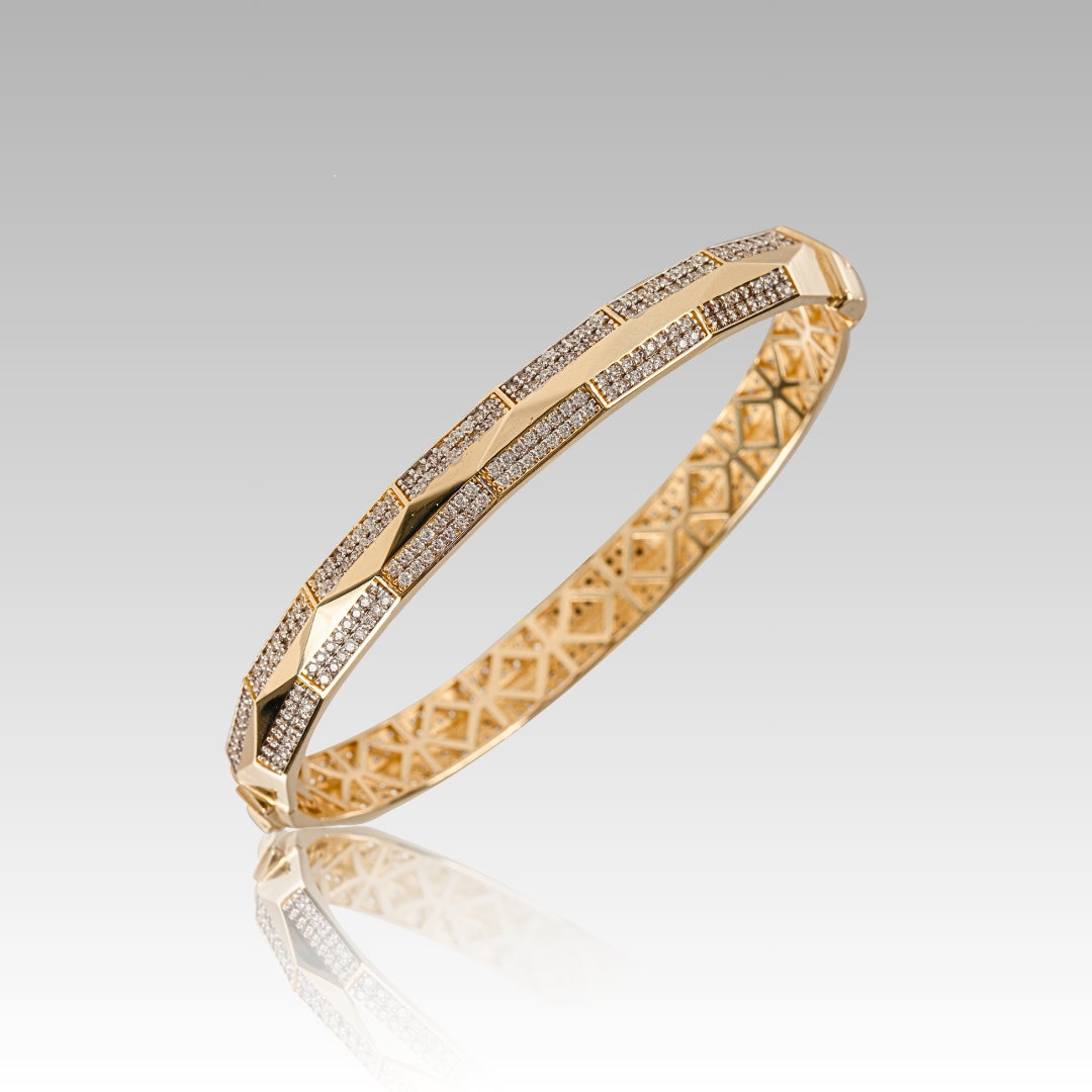 14K Solid Gold Hinged Bangle Bracelet With Stone, Twisted Gold Bangle ...