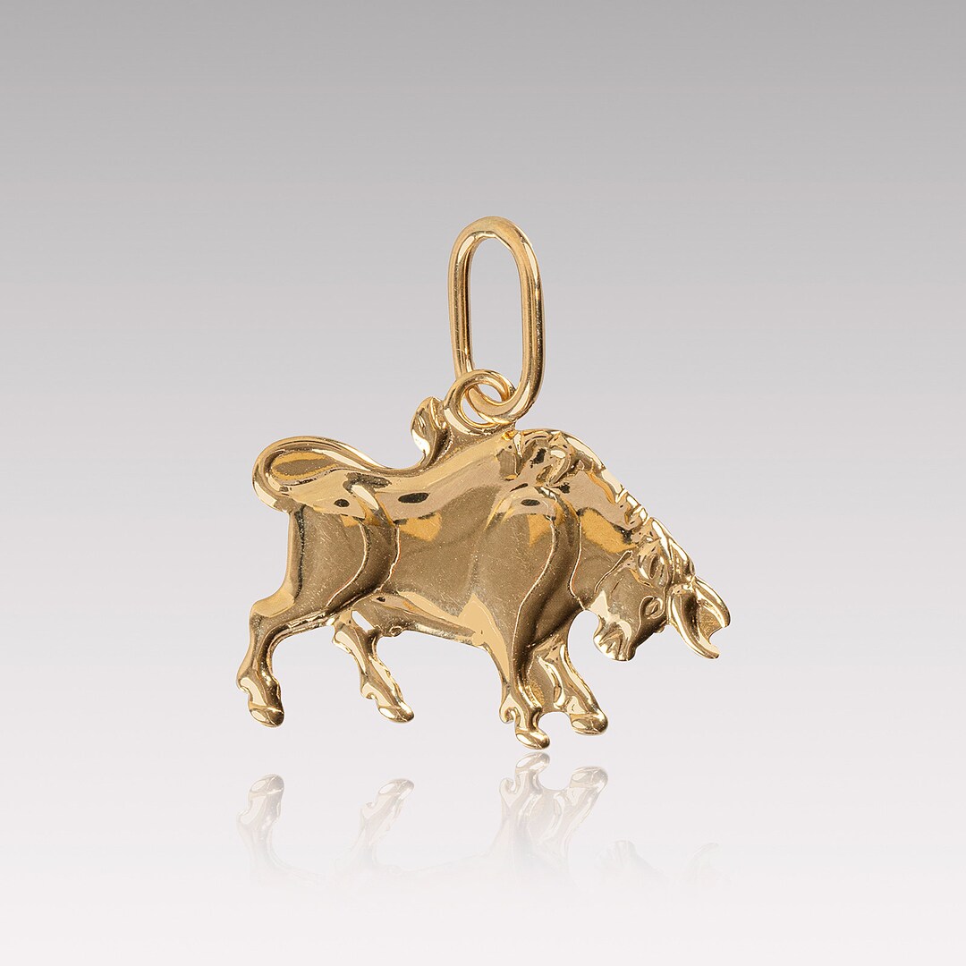 14k Solid Gold Taurus Pendant Necklace, Taurus Sign Necklace, Taurus ...