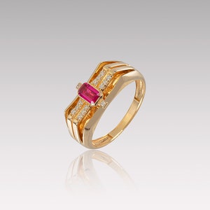 14K Solid Gold Ruby Ring, Stacking Gold Ring, Christmas Gift, Birthday Gift, Red Gemstone Ring ...
