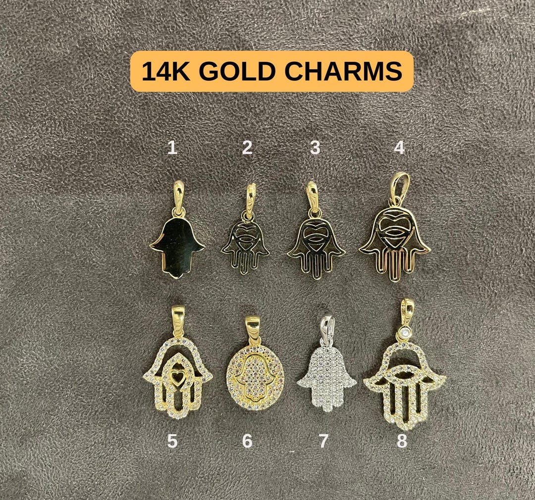 14K Solid Gold Hamsa Pendants Only, Hand of Fatima Charms, Real Gold ...