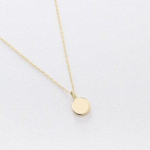 14K Solid Gold Tiny Disc Necklace, Minimalist Polish Round Necklace, Dainty Polished Circle Disc ...