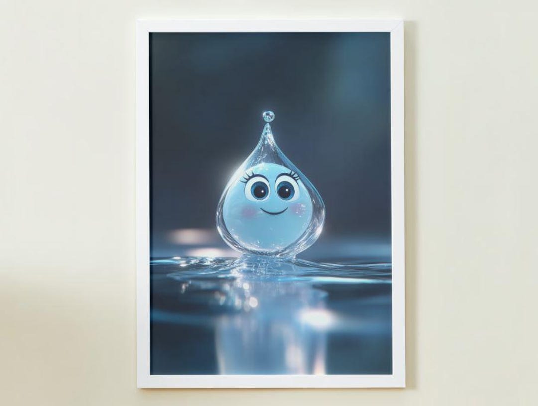 Water Poster Adorable Waterdrop Character With Googly Eyes Digital ...