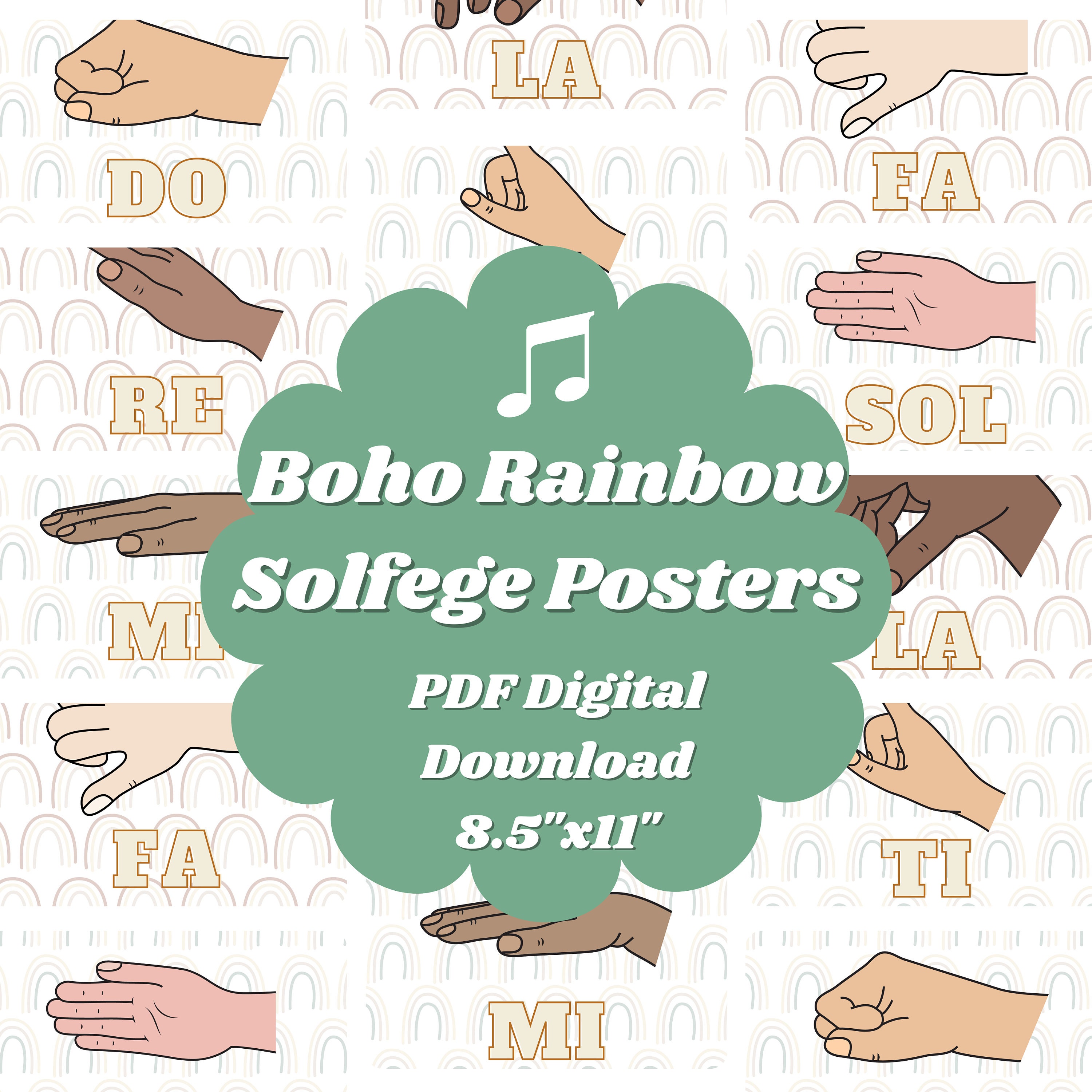 Boho Rainbow Solfege Posters Music Room Decor Instrumental Music Choral ...