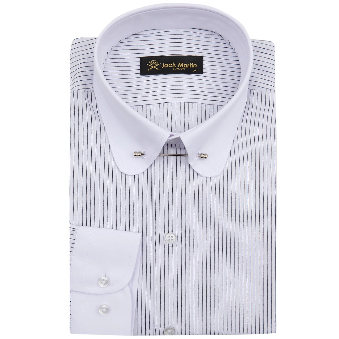 Black Striped Club Collar Long Sleeve Dress Shirts for Men Black Striped Club Collar Long Sleeve Dress Shirts for Men