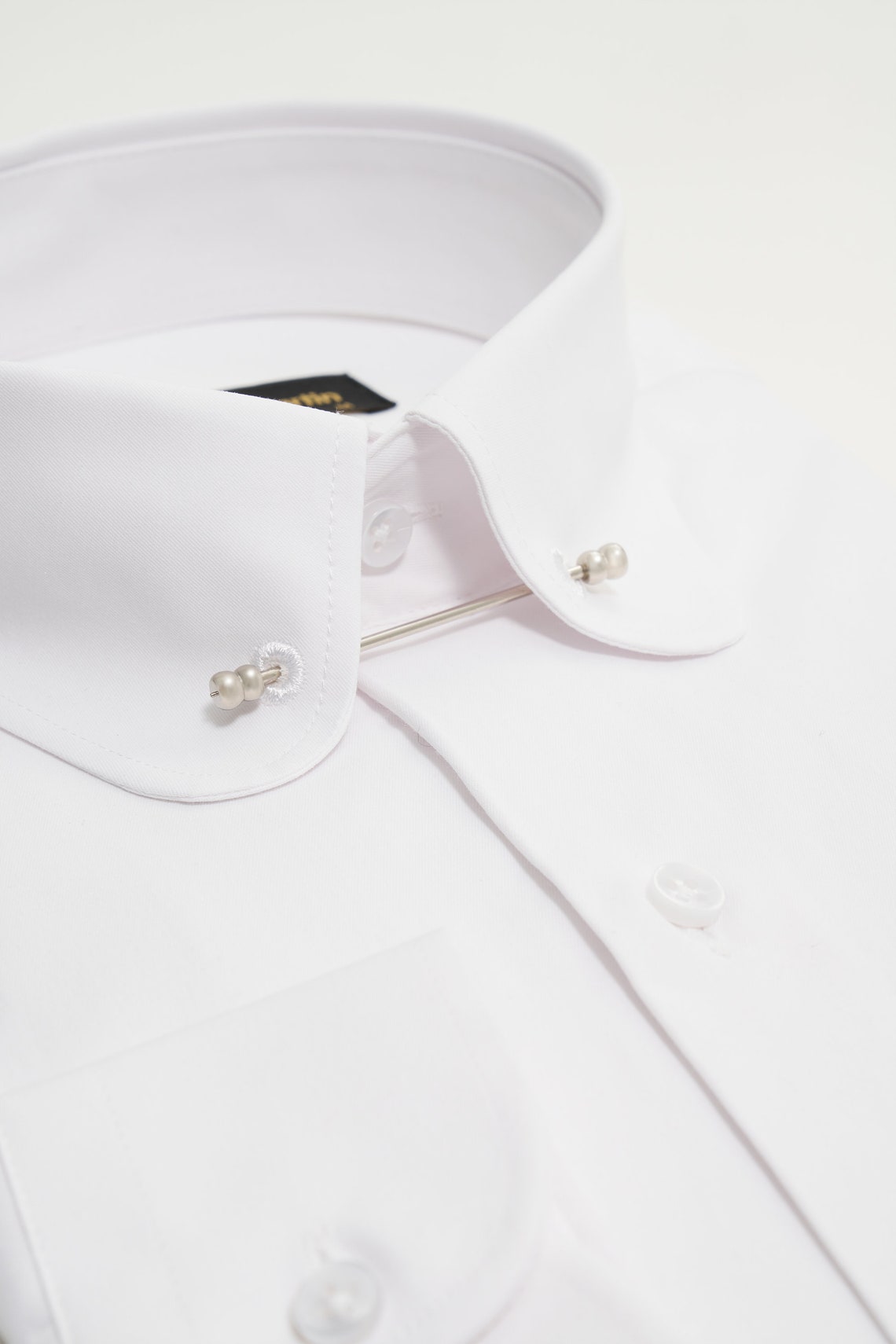 White Club Collar Long Sleeve Dress Shirts for Men With Pin Collar ...