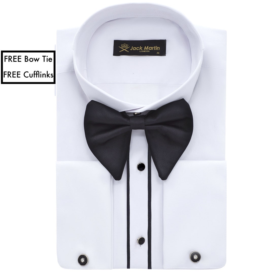 White Trimmed Wing Collar Long Sleeve Dress Shirts for Men | Mens ...